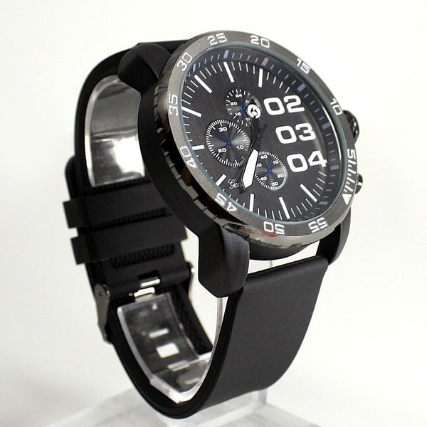 Black Geneva Watch Metal Oversized Case Mens Sport Rubber Band Designer ...
